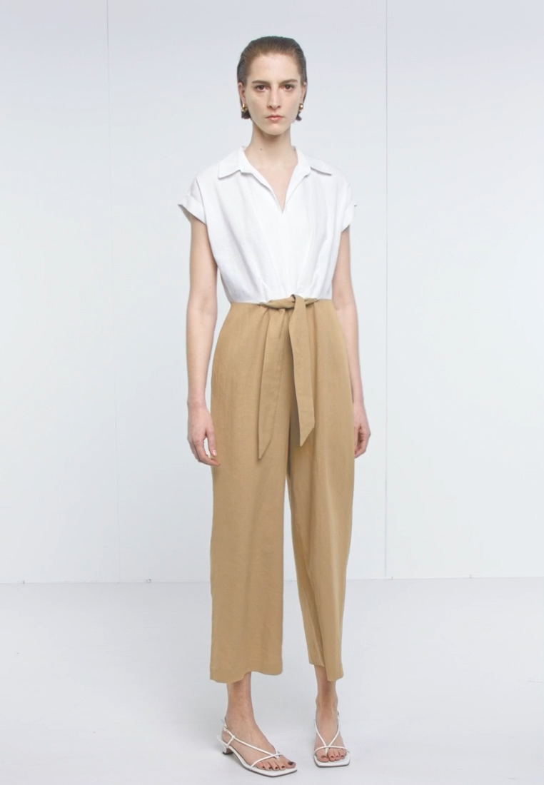 DKNY EXTENDED TIE WAIST - Overall / Jumpsuit - ivory/khaki/offwhite ...