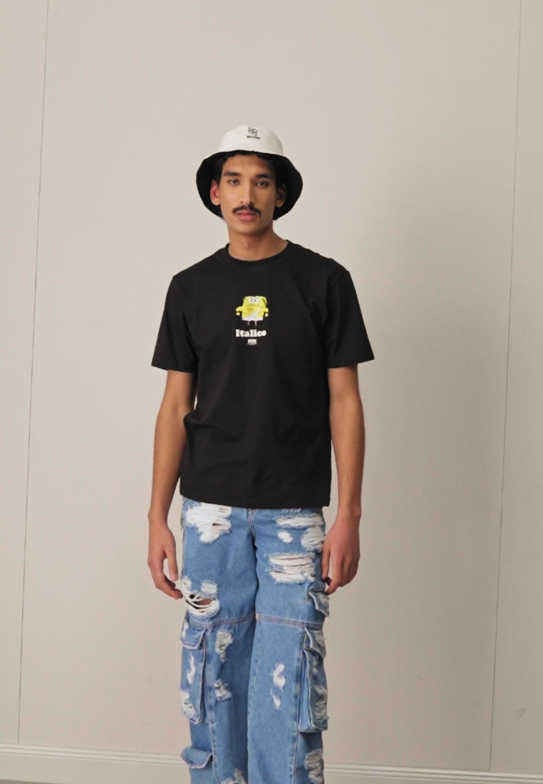 GCDS SPONGEBOB ITALICO BASIC - Camiseta estampada - black/negro ...